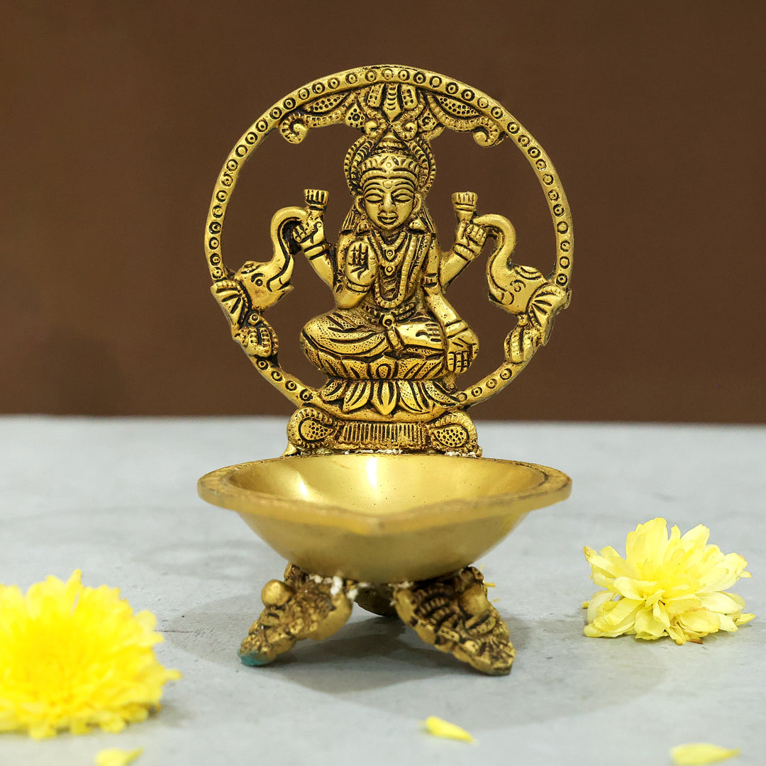 6" Brass Round Gajalakshmi Deepa – Symbol of Wealth and Abundance ...