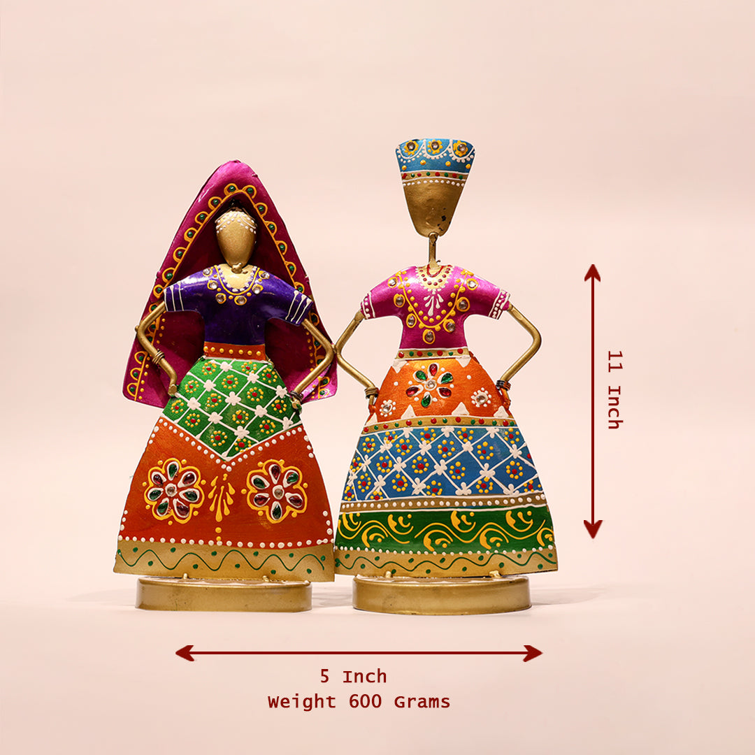 11" Traditional Couple Handicraft Decor – Colorful Folk Art Figurines ...