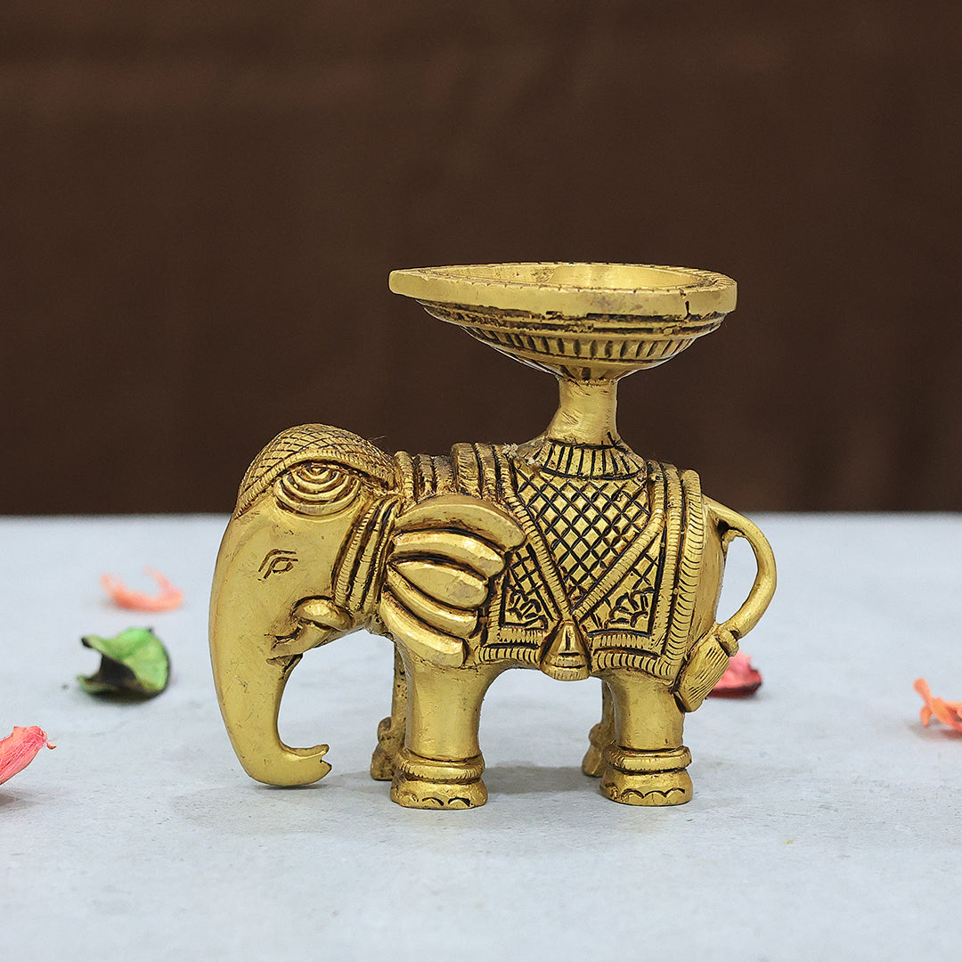 3.5" Brass Elephant Deepam – Sripuram Store